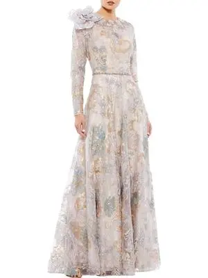 MAC DUGGAL Embellished Rose-applique Gown