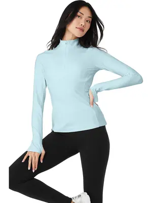 Alo Yoga Alosoft 1/2 Zip Rapid Pullover Top Chalk Blue