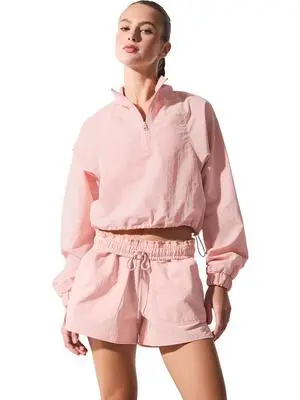 Alo Yoga Cropped 1/4 Zip Alumni Pullover Top Pink Quartz