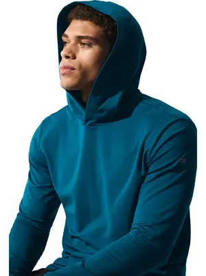 Alo Yoga Conquer Reform Long Sleeve With Hood Top Eclipse Blue