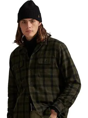 Ralph Lauren Classic Fit Plaid Flannel Camp Shirt - Olive Black