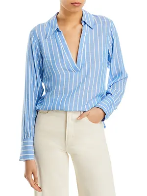 Aqua Collared Stripe Blouse - Exclusive Blue/white