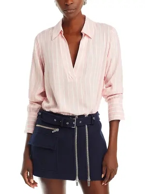 Aqua Collared Stripe Blouse - Exclusive Pink/white