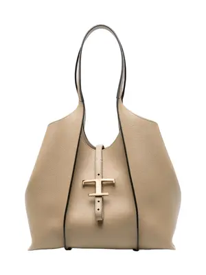 TOD'S T-plaque Leather Tote Bag - Neutrals