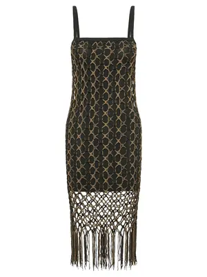 DION LEE Crochet-net Layered Midi Dress - Green