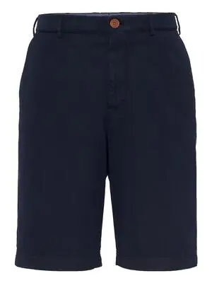 Brunello Cucinelli Cotton Garment Dyed Bermuda Shorts - Blue