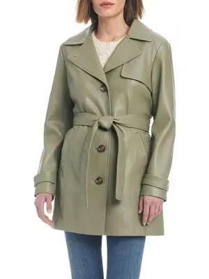 Sanctuary Faux Leather Trench Coat - Spring Sage