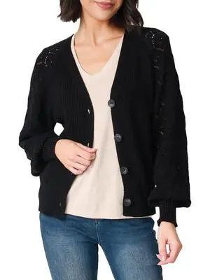 GIBSONLOOK Gigi Pointelle Stitch Cotton Cardigan - Black