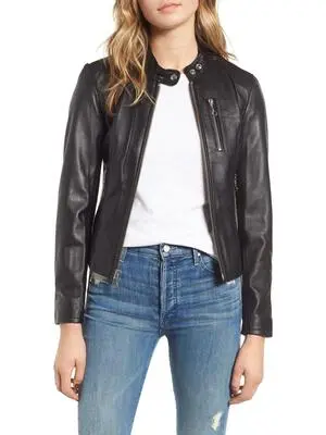 SCHOTT Lambskin Leather Moto Jacket - Black