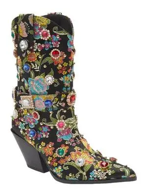 AZALEA WANG Embroidered Western Boots - Black