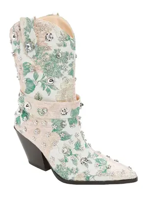 AZALEA WANG Embroidered Western Boots Blush