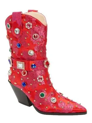 AZALEA WANG Embroidered Western Boots Red