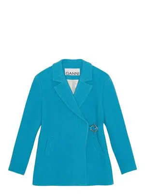 GANNI Twill Wool Suiting Blazer Blue