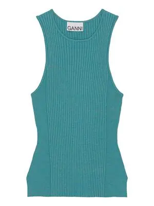 GANNI Sleeveless Ribbed Top - Green