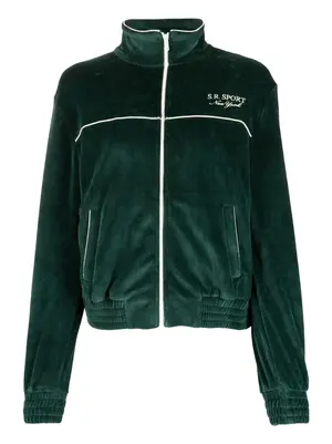 SPORTY & RICH Logo-print Velvet Track Jacket - Green