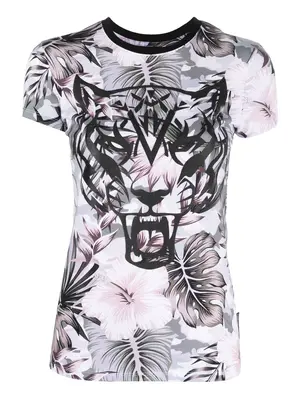 PLEIN SPORT Tiger-print Floral T-shirt - White