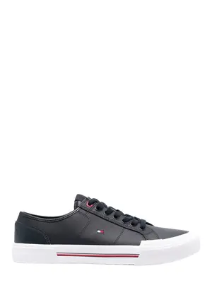 Tommy Hilfiger Logo-embroidered Low-top Leather Sneakers - Blue