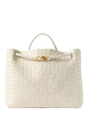 Bottega Veneta Andiamo Embellished Intrecciato Leather Shoulder Bag - Cream