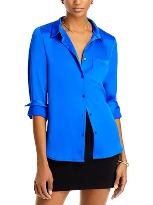 Aqua Aqua Satin Button-Front Blouse Cobalt