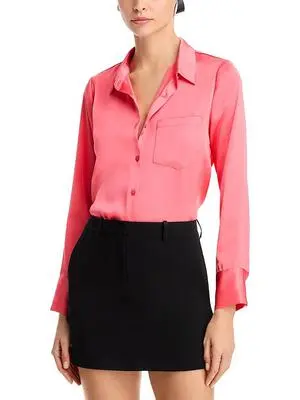 Aqua Aqua Satin Button-Front Blouse Coral