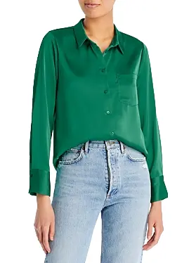 Aqua Aqua Satin Button-Front Blouse Green