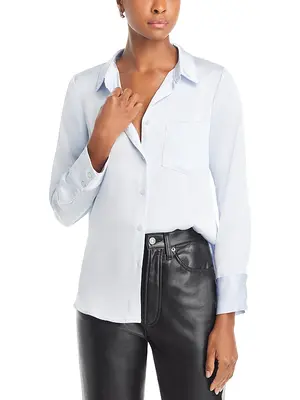 Aqua Aqua Satin Button-Front Blouse Ice