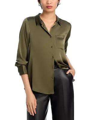 Aqua Aqua Satin Button-Front Blouse Olive