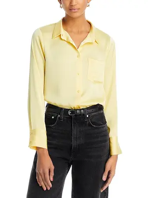 Aqua Aqua Satin Button-Front Blouse Pale Yellow
