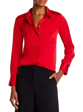 Aqua Aqua Satin Button-Front Blouse Red