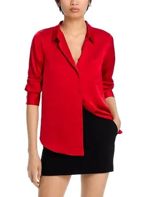 Aqua Aqua Satin Button-Front Blouse Ruby Red