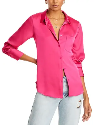 Aqua Aqua Satin Button-Front Blouse Wild Berry