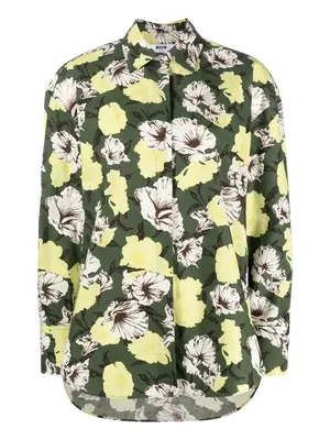 MSGM Floral-print Long-sleeve Shirt - Green