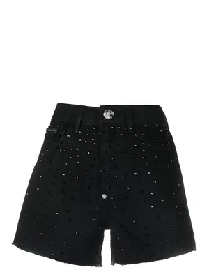 Philipp Plein Crystal-embellished Denim Shorts - Black