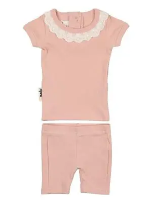 MANIÈRE Eyelet Collar T-shirt And Shorts Set - Mauve