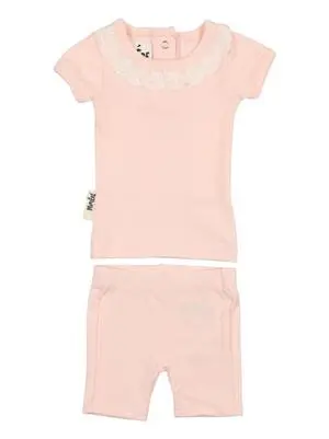 MANIÈRE Eyelet Collar T-shirt And Shorts Set - Pale Peach