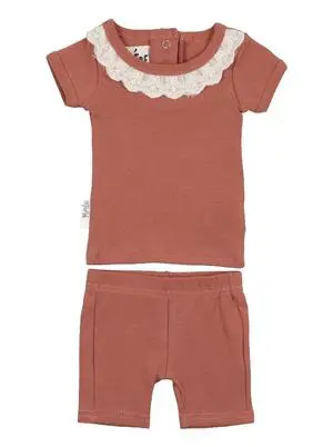 MANIÈRE Eyelet Collar T-shirt And Shorts Set - Rust