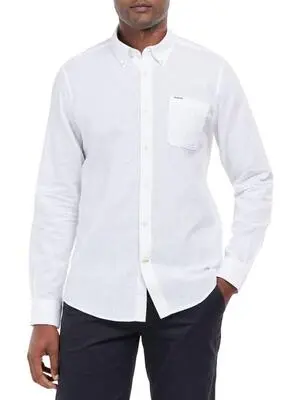 Barbour Nelson Tailored Fit Solid Linen & Cotton Button-down Shirt - White