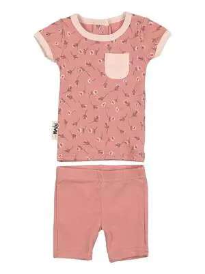 MANIÈRE Floral Print T-shirt & Shorts Set - Mauve