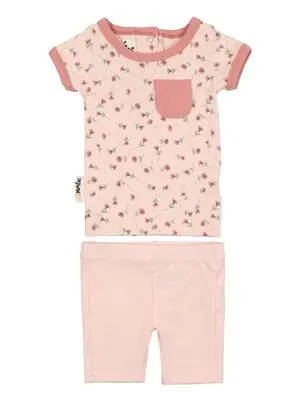 MANIÈRE Floral Print T-shirt & Shorts Set - Pale Pink