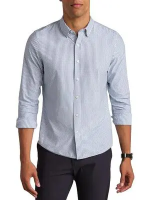 RHONE Commuter Slim Fit Button-up Shirt - Dark Blue Wide Stripe