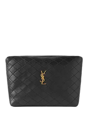 Saint Laurent Quilted Textured-leather Pouch - Black