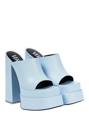 Versace Leather Platform Mules - Blue