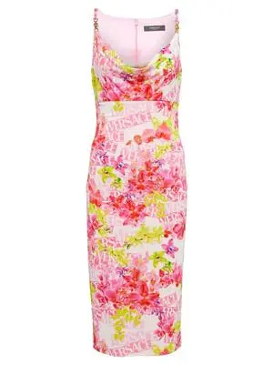 Versace Logo Floral Crêpe Midi Dress - Pink
