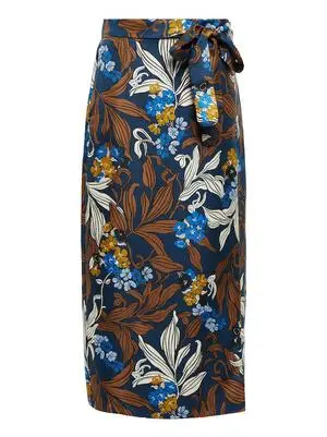 Max Mara Zante Floral Silk Midi Skirt - Blue