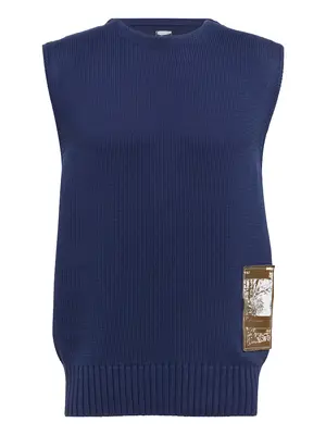 GR10K Embroidered Cotton Sweater Vest - Blue