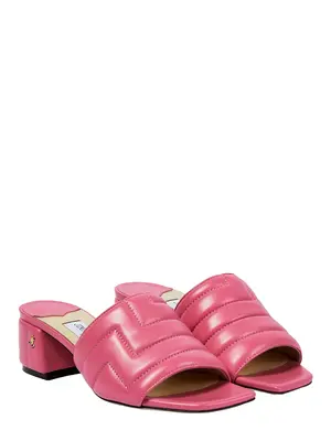 JIMMY CHOO Themis Matelassé Leather Mules - Pink
