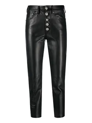DONDUP Leather High-waisted Trousers - Black