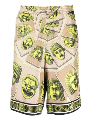 Versace Le Maschere Print Silk Shorts - Green