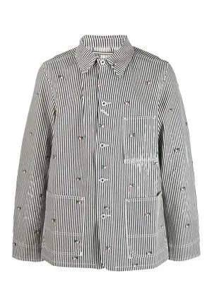Kenzo Floral-embroidered Striped Shirt Jacket - White