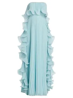 Badgley Mischka Strapless Pleated Ruffle Gown - Azure